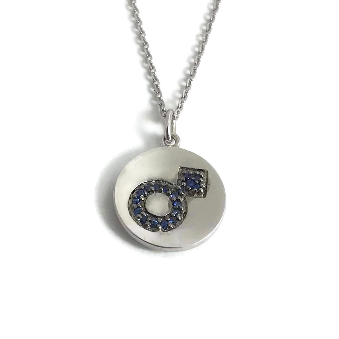 Sapphire Mars Male Gender Symbol Pendant Necklace 14K White Gold, 4.50 ...