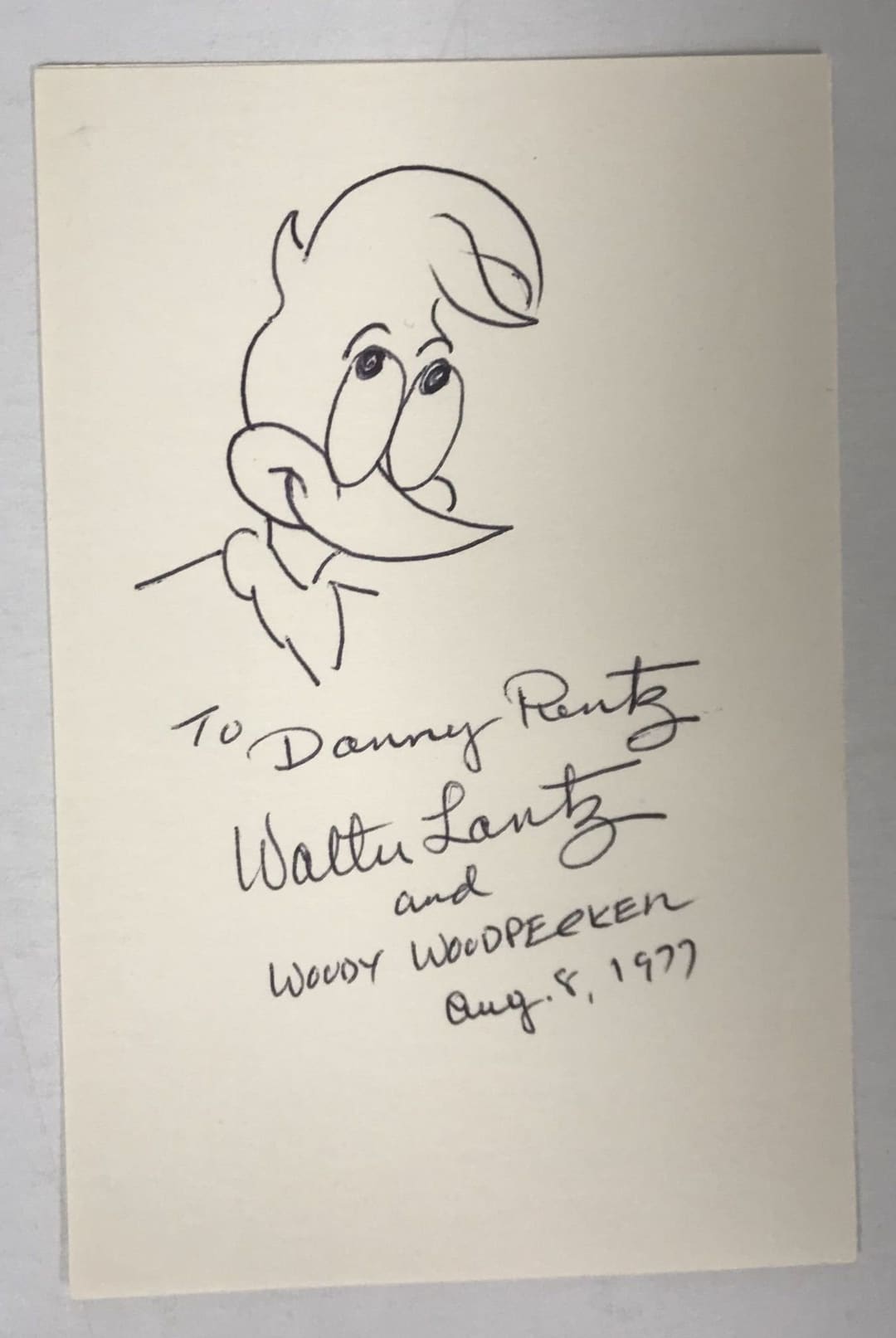 Walter Lantz (d. 1994) Signed Autographed 3.5x5.25 Card With Original ...