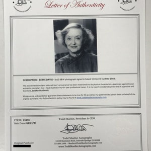 Bette Davis d. 1989 Signed Autographed Vintage Glossy 8x10 Photo ...