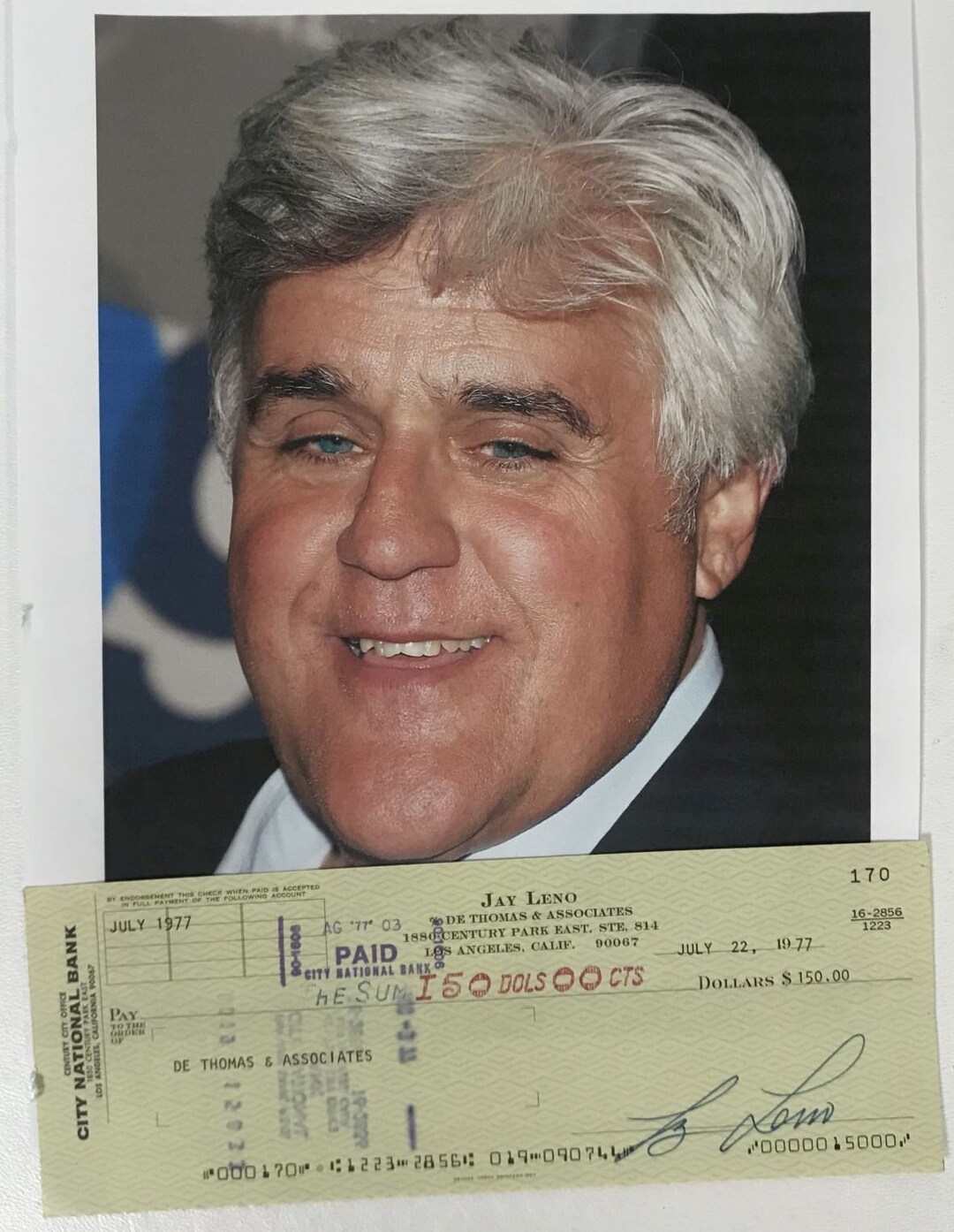 Jay Leno Signed Autographed Personal Check 8.5x11 Signature Display ...
