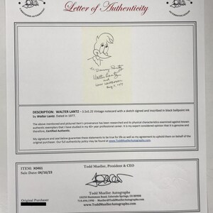 Walter Lantz (d. 1994) Signed Autographed 3.5x5.25 Card With Original ...