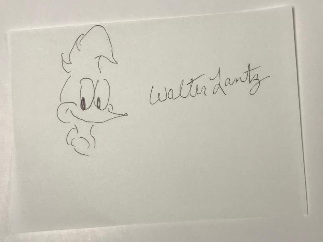 Walter Lantz (d. 1994) Signed Autographed 6.5"x4.5" Original "woody ...
