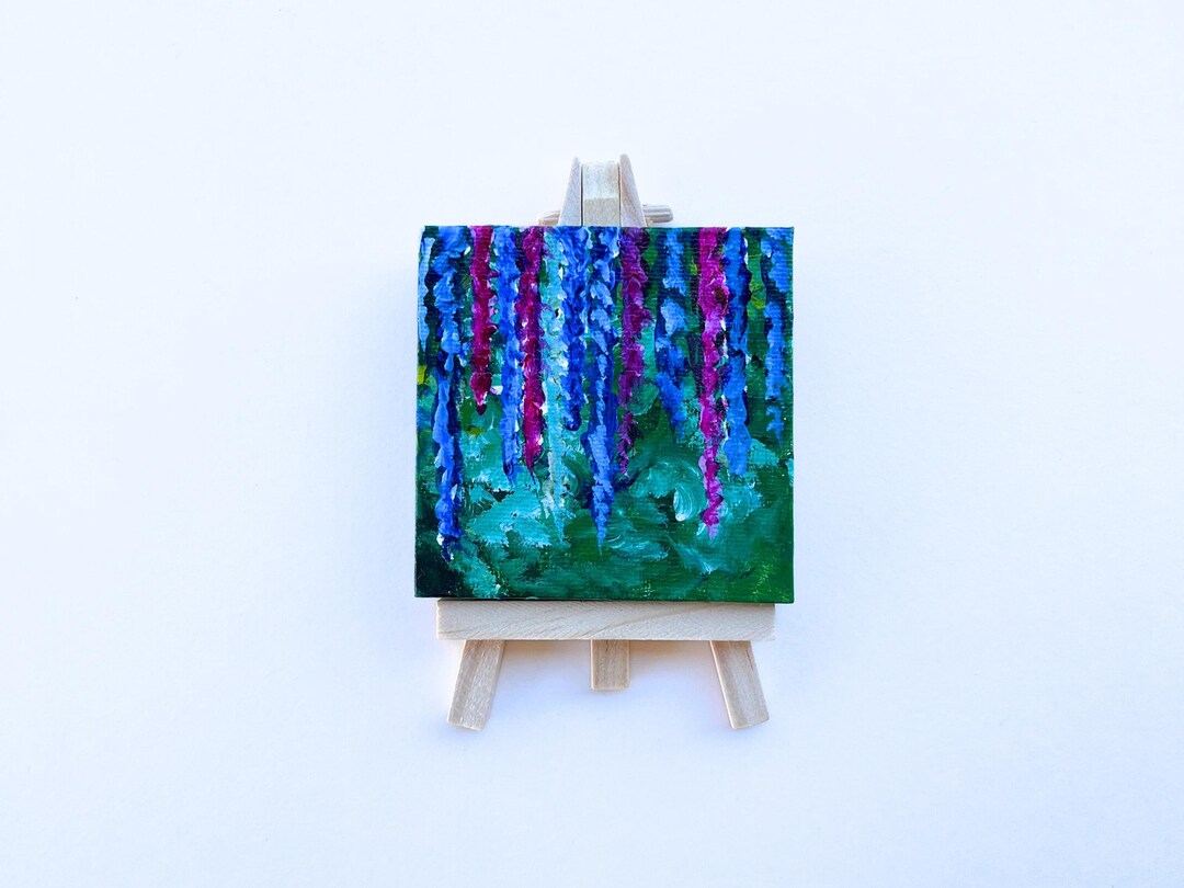 Flower Vines Painting, Garden Artwork, Small Canvas With Easel ...