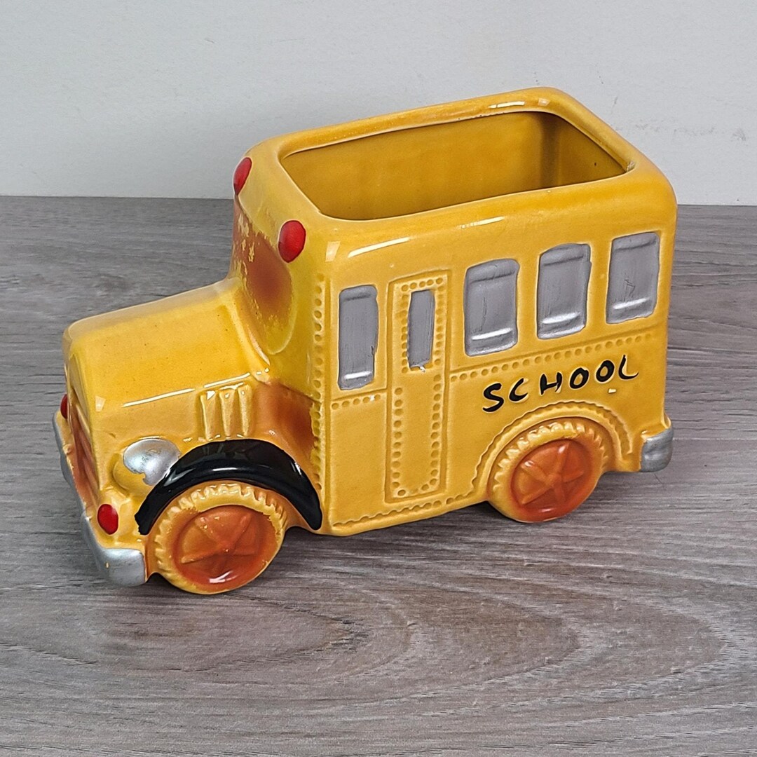 Vintage Ceramic Planter Yellow School Bus Nancy Pew Giftwares Taiwan - Etsy