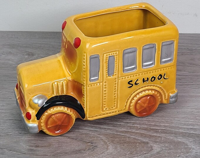 Vintage Ceramic Planter Yellow School Bus Nancy Pew Giftwares Taiwan - Etsy