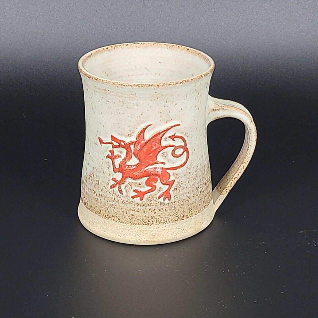 Studio Pottery Mug Beige Red Dragon Signed Terry Drake Wales - Etsy