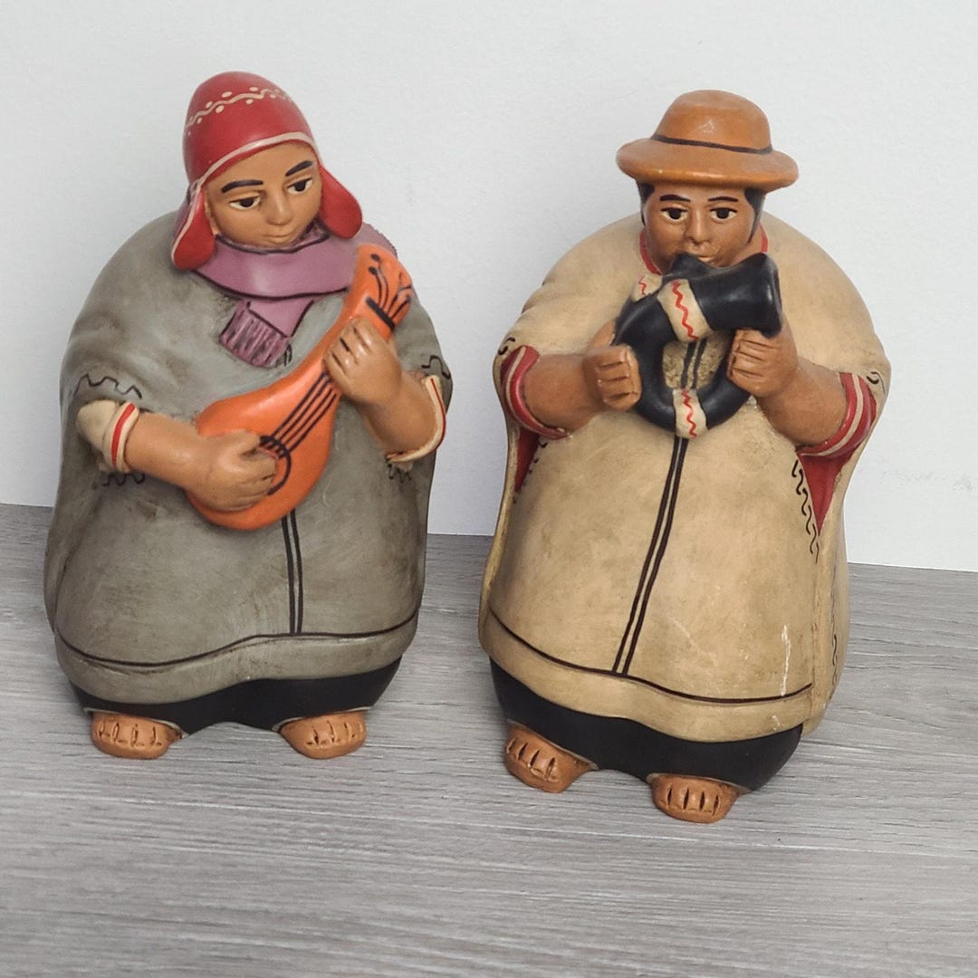 Peruvian Folk Art Pottery Clay Figurines Musicians Set of 2 - Etsy