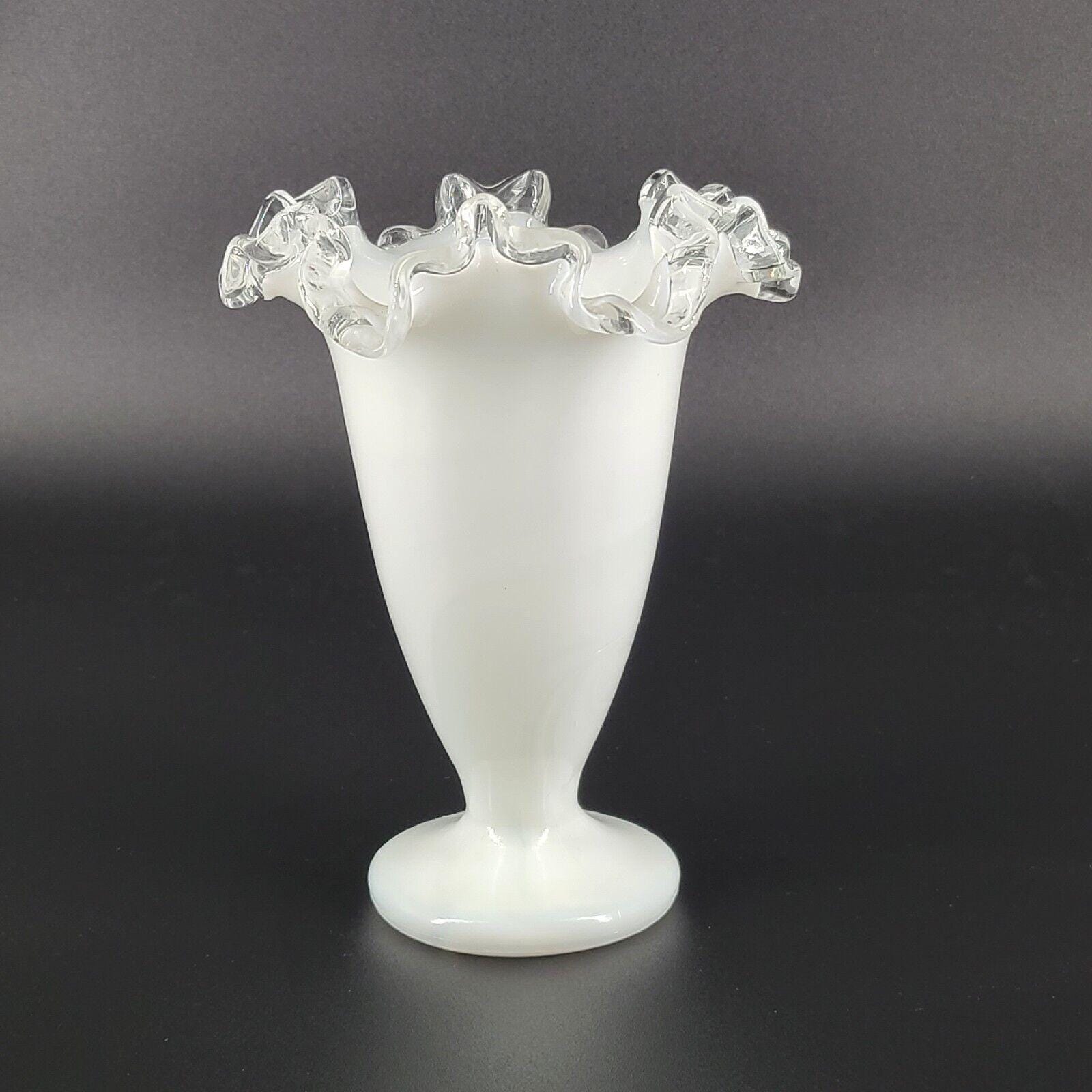 Fenton White Silver Crest Ruffled Edge Glass Vase - Etsy