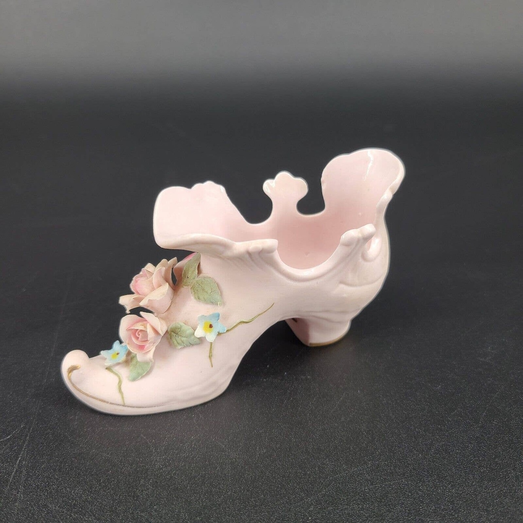 Vintage Lefton Porcelain Bisque Victorian Shoe Figurine Hand Painted ...