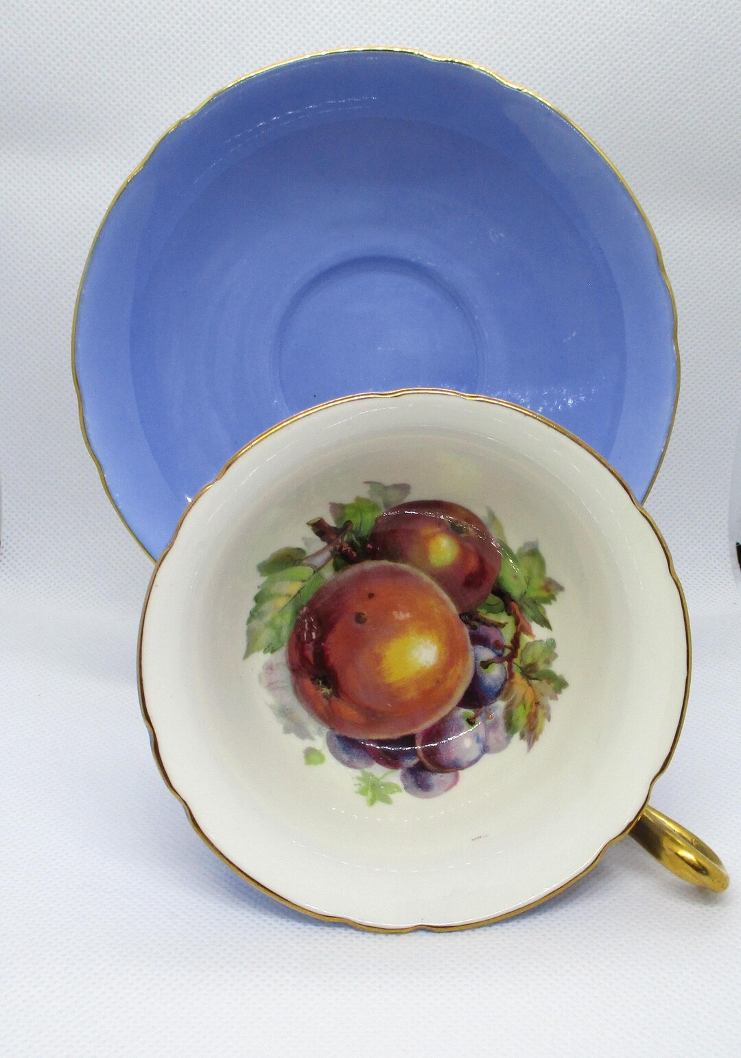 Vintage Shelley Fruit Motif Blue Teacup and Saucer. Bone China. England ...