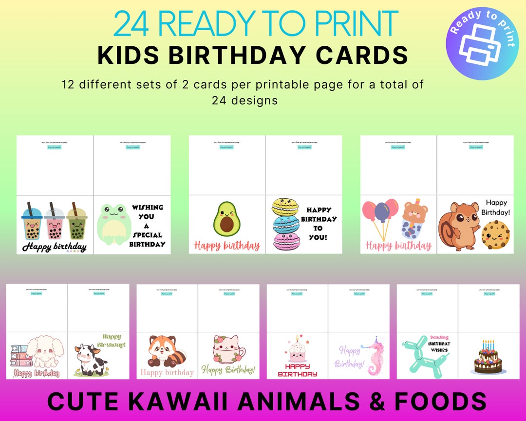 Kids Happy BIRTHDAY Cards 24 Printable Cards Ready to Print PDF Instant ...