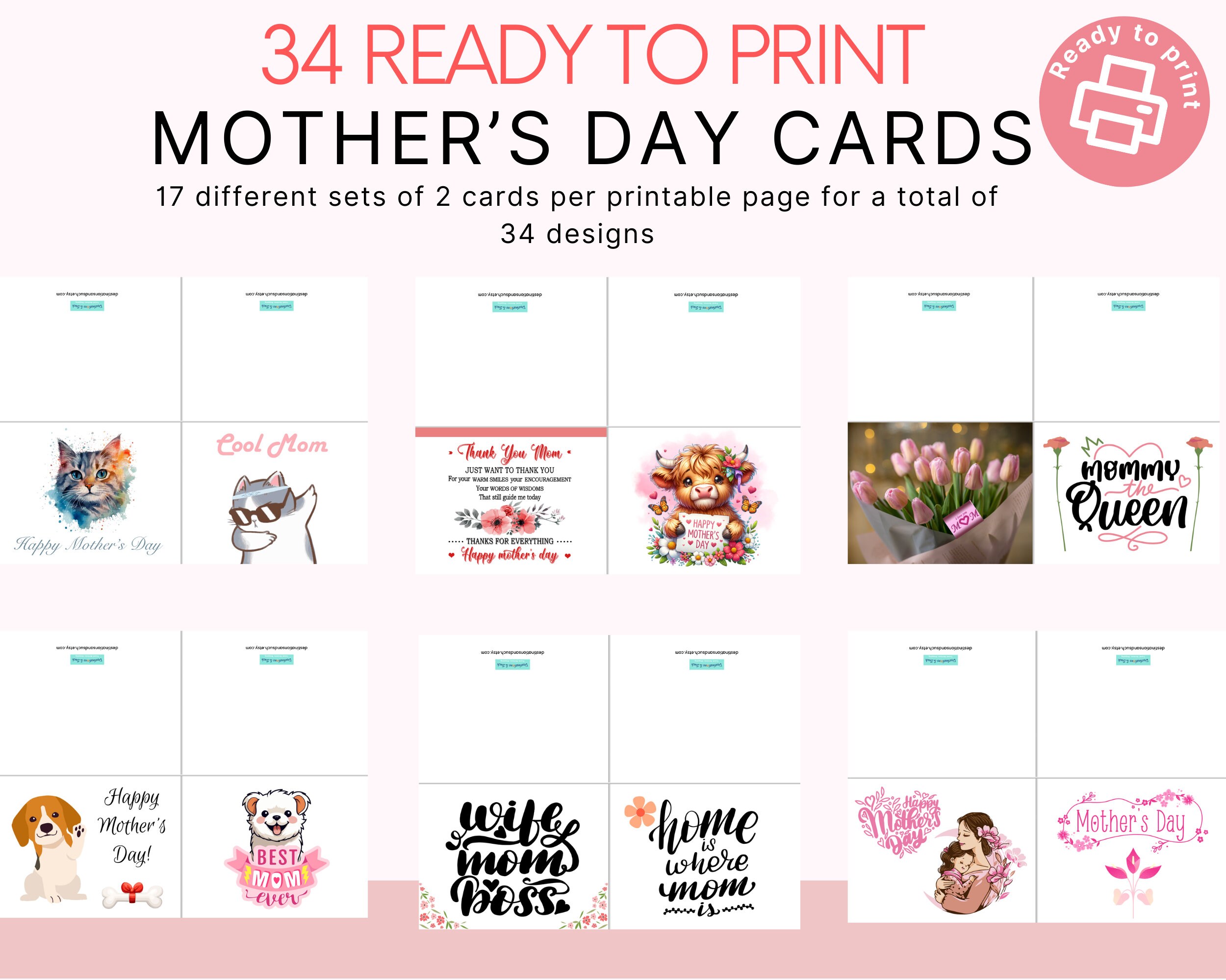 Printable Cards for Mom Set of 34 Cards Celebrate Mom Birthday Mother's ...