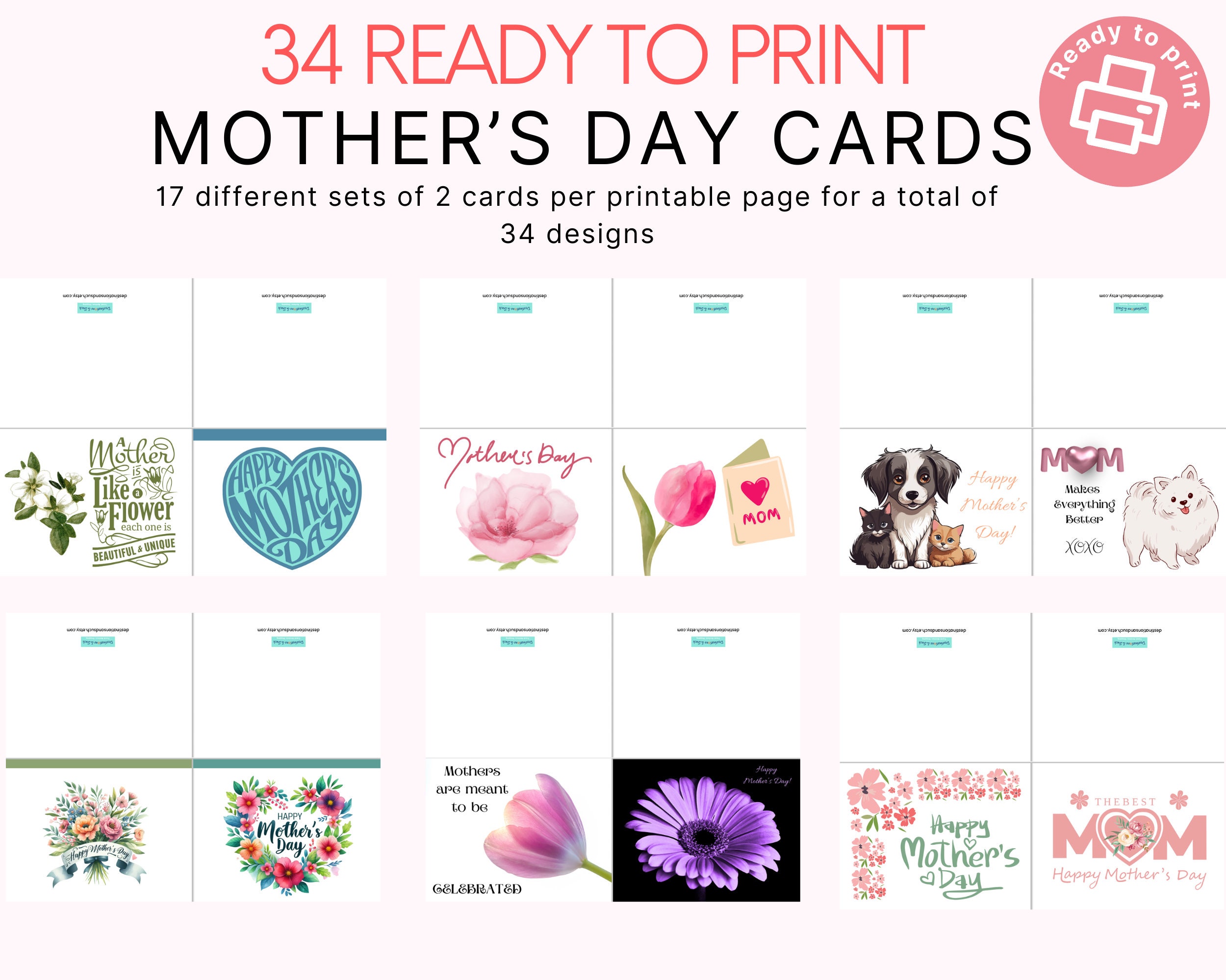 Printable Cards for Mom Set of 34 Cards Celebrate Mom Birthday Mother's ...