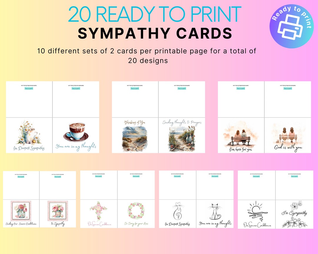 Printable Sympathy Cards Set of 20 Printable Cards Ready to Print ...