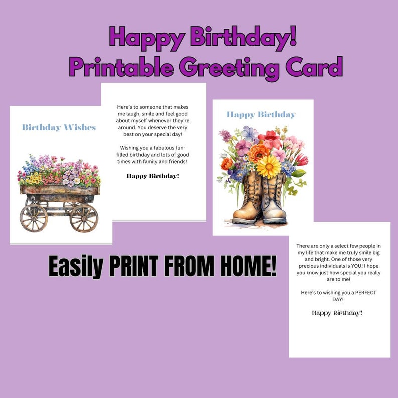 Birthday Card Flowers Gardening Theme 2 Pack Printable Greeting Card ...