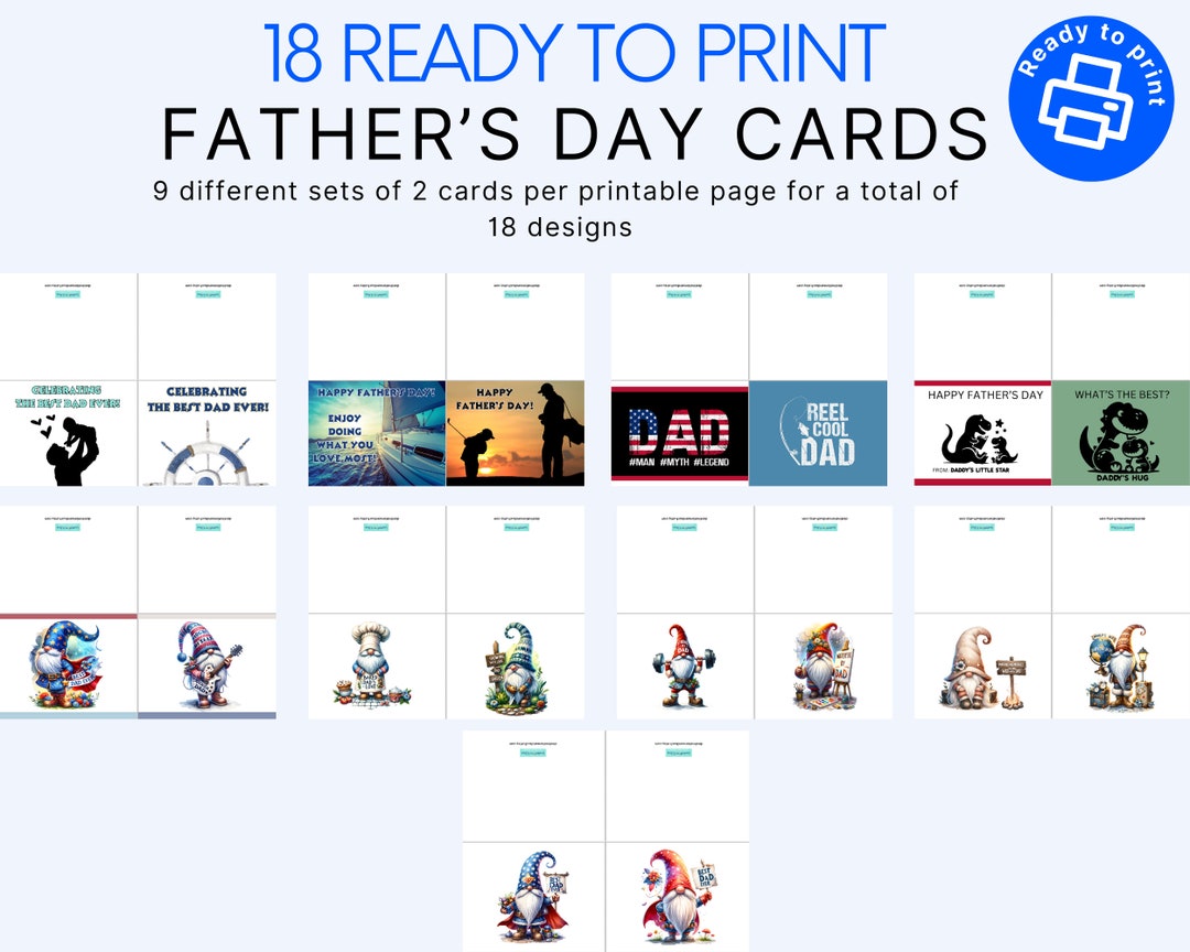 Fathers Day Printable Cards for Dad Set of 18 Cards Celebrate Dads ...