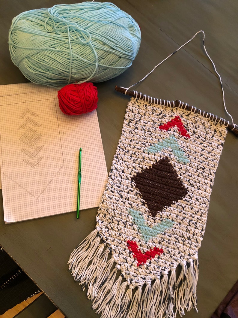 Aztec Tapestry Aztec Wall Art Crocheted Tapestry Crocheted Wall Hanging ...