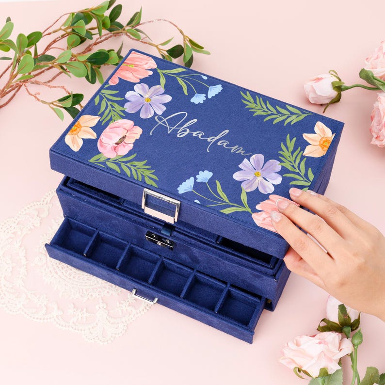 Personalized Flower Girls Jewelry Box/ Jewelry Organizer Box/velvet ...