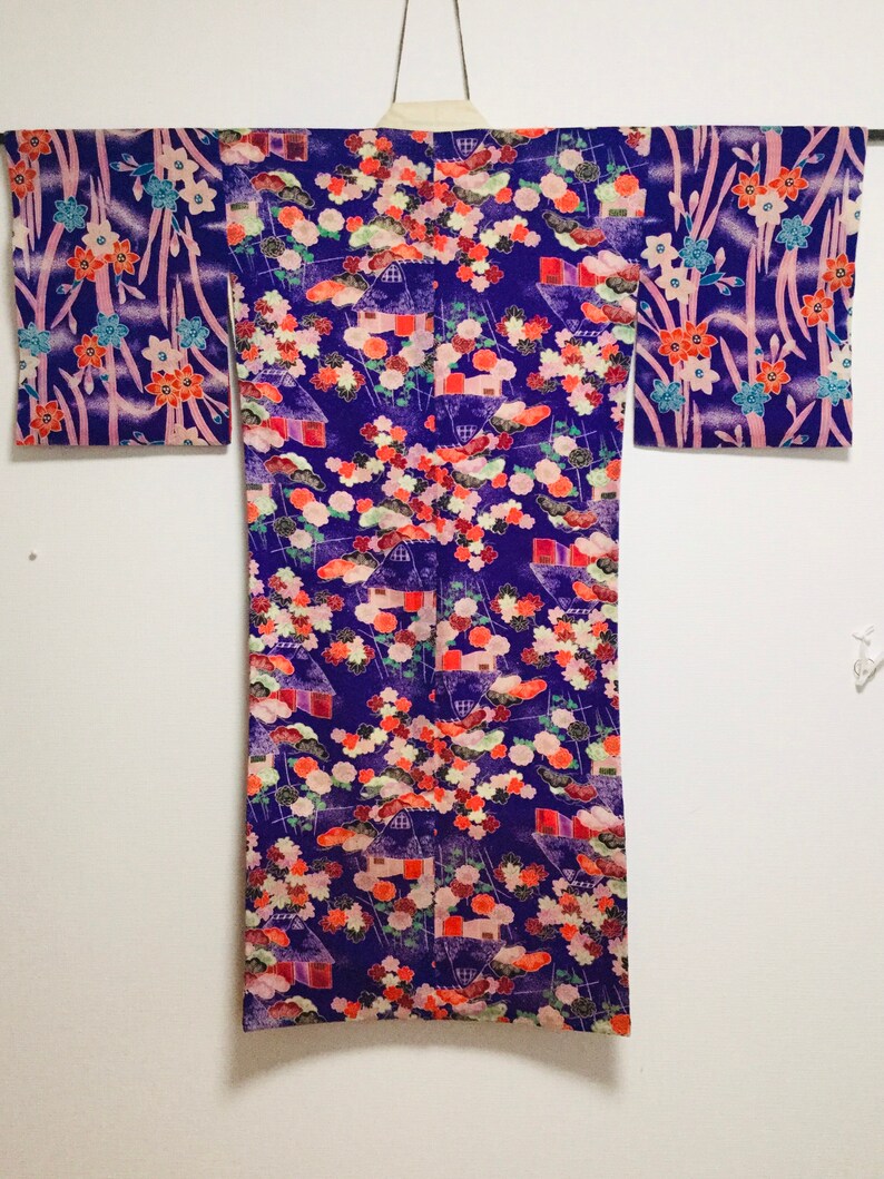 Japanese Antique Kimono Flower Pattern Cotton Kimono - Etsy