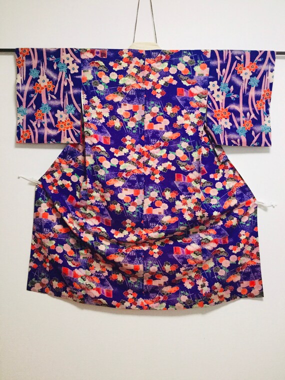 Japanese Antique Kimono Flower Pattern Cotton Kimono Robe | Etsy