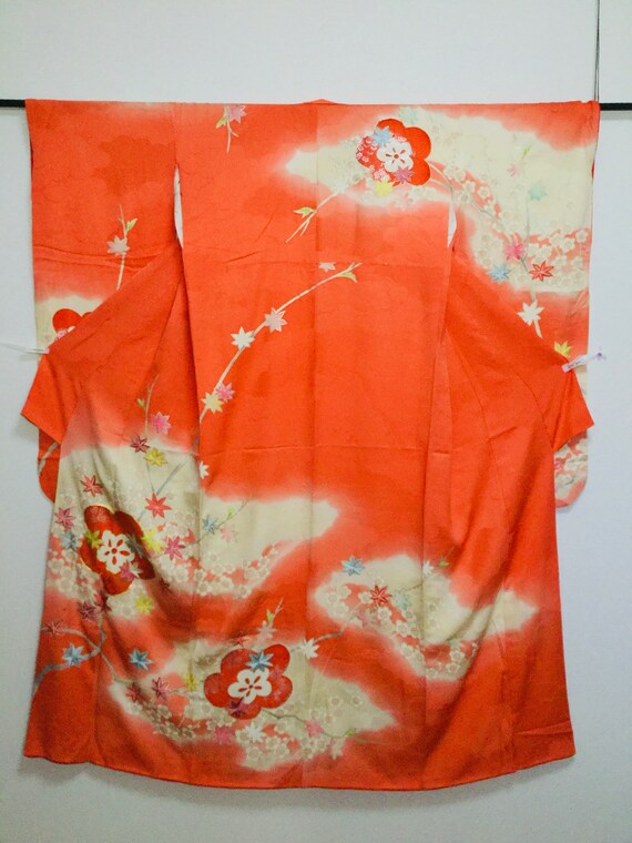 Japanese Antique Kimono Momiji Flower Pattern Silk Robe - Etsy
