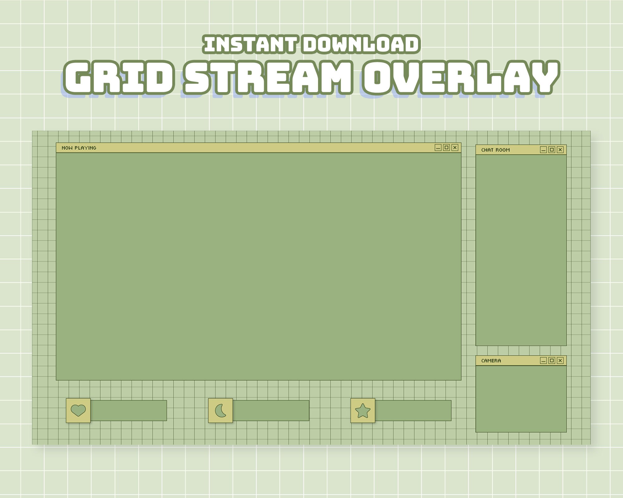 Light Green Grid Stream Overlay | Computer Streaming Graphics Aesthetic ...