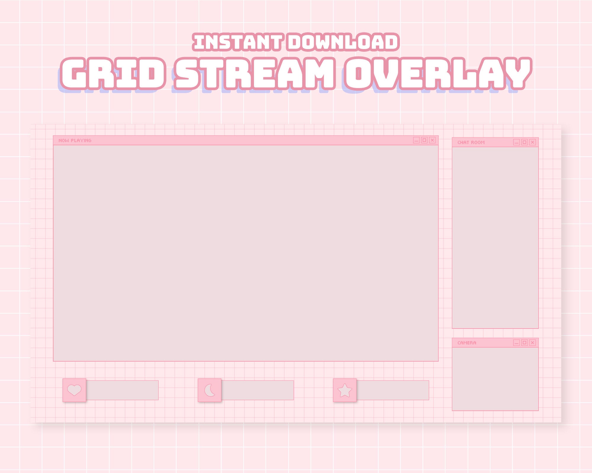 Light Pink Grid Stream Overlay | Computer Streaming Graphics Aesthetic ...