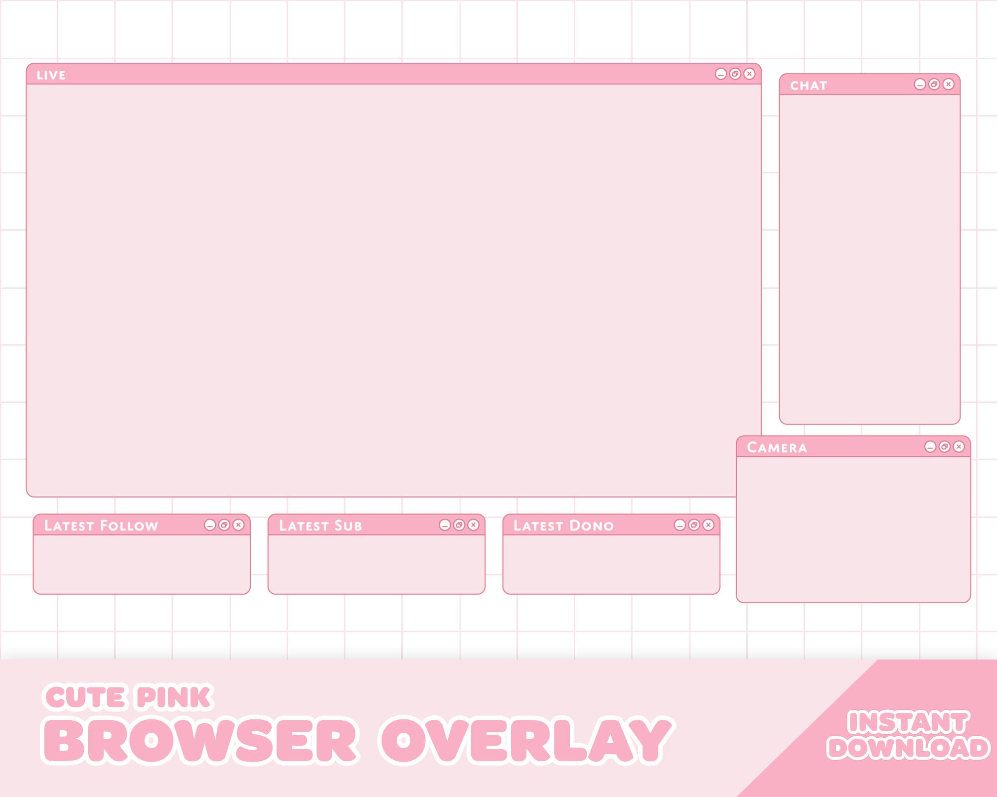 Cute Pink Browser Twitch Overlay | Streaming Overlay | Kawaii Twitch ...