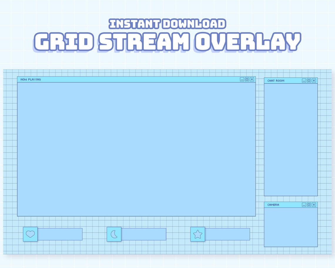 Light Blue Grid Stream Overlay | Computer Streaming Graphics Aesthetic ...