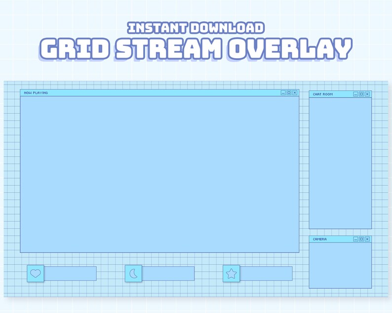 Light Blue Grid Stream Overlay | Computer Streaming Graphics Aesthetic ...