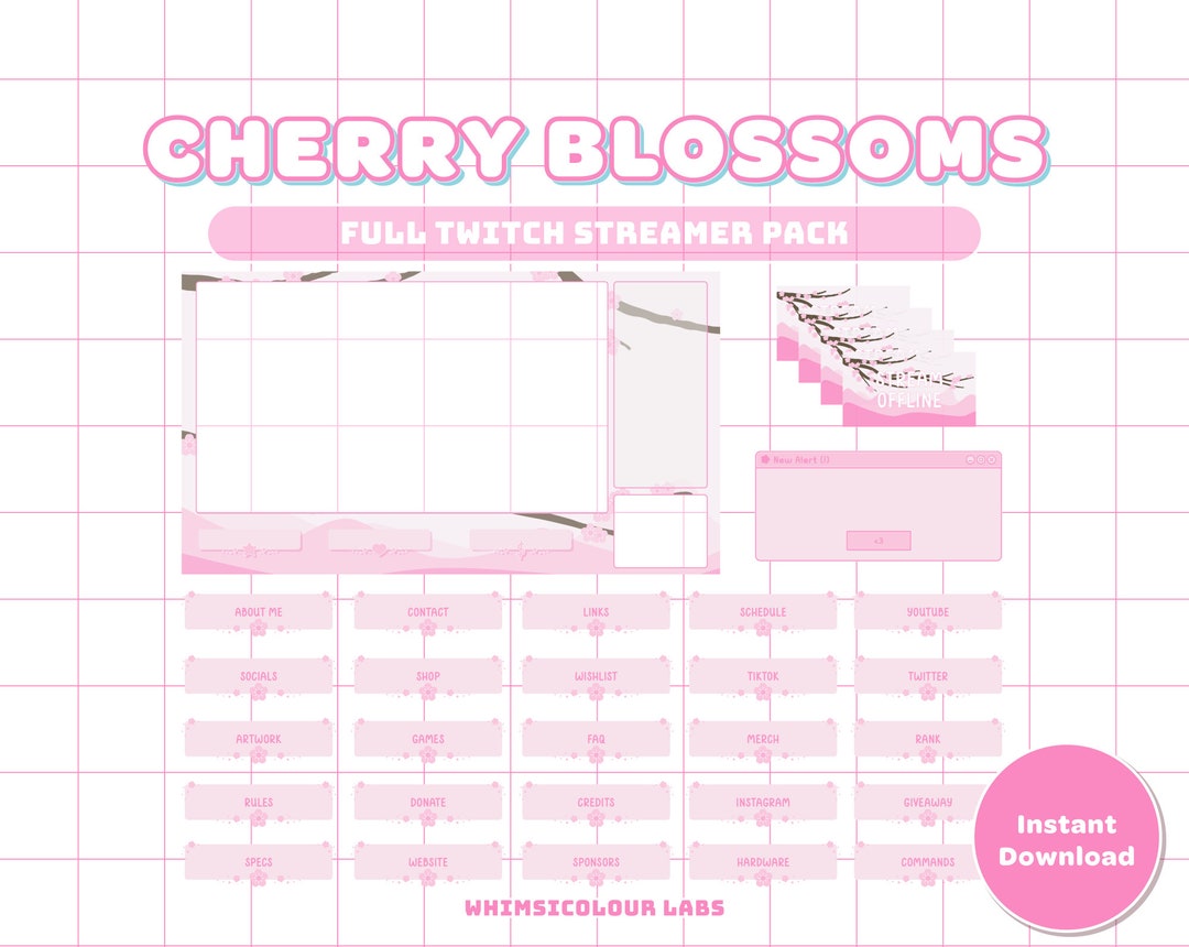 Animated Pink Cherry Blossom Stream Pack Full Twitch Bundle | Kawaii ...