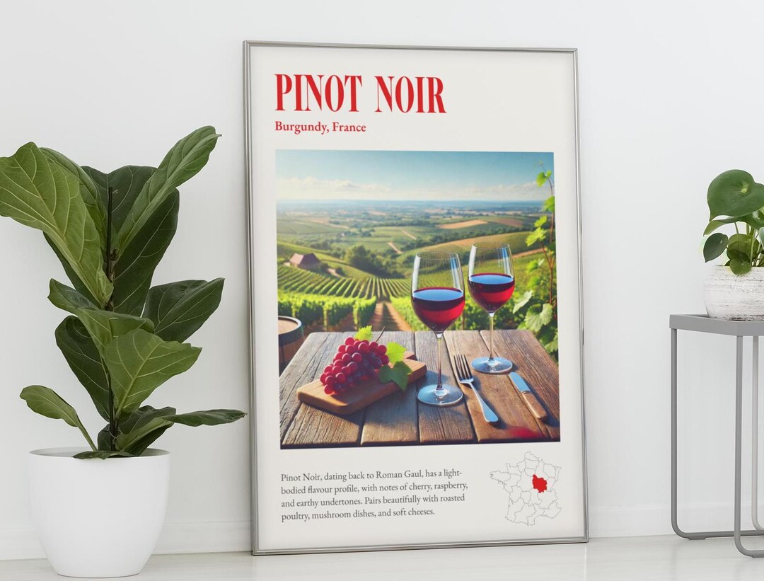 Pinot Noir Wine Print: French Vineyard Art, Burgundy Wine Poster - Etsy