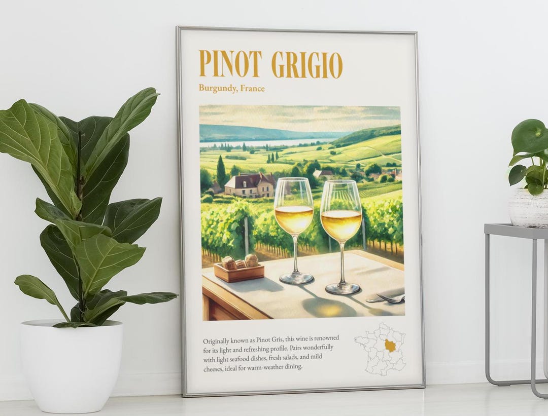 Pinot Grigio Wine Wall Art, French Wine Print, French Vineyard Wall Art ...