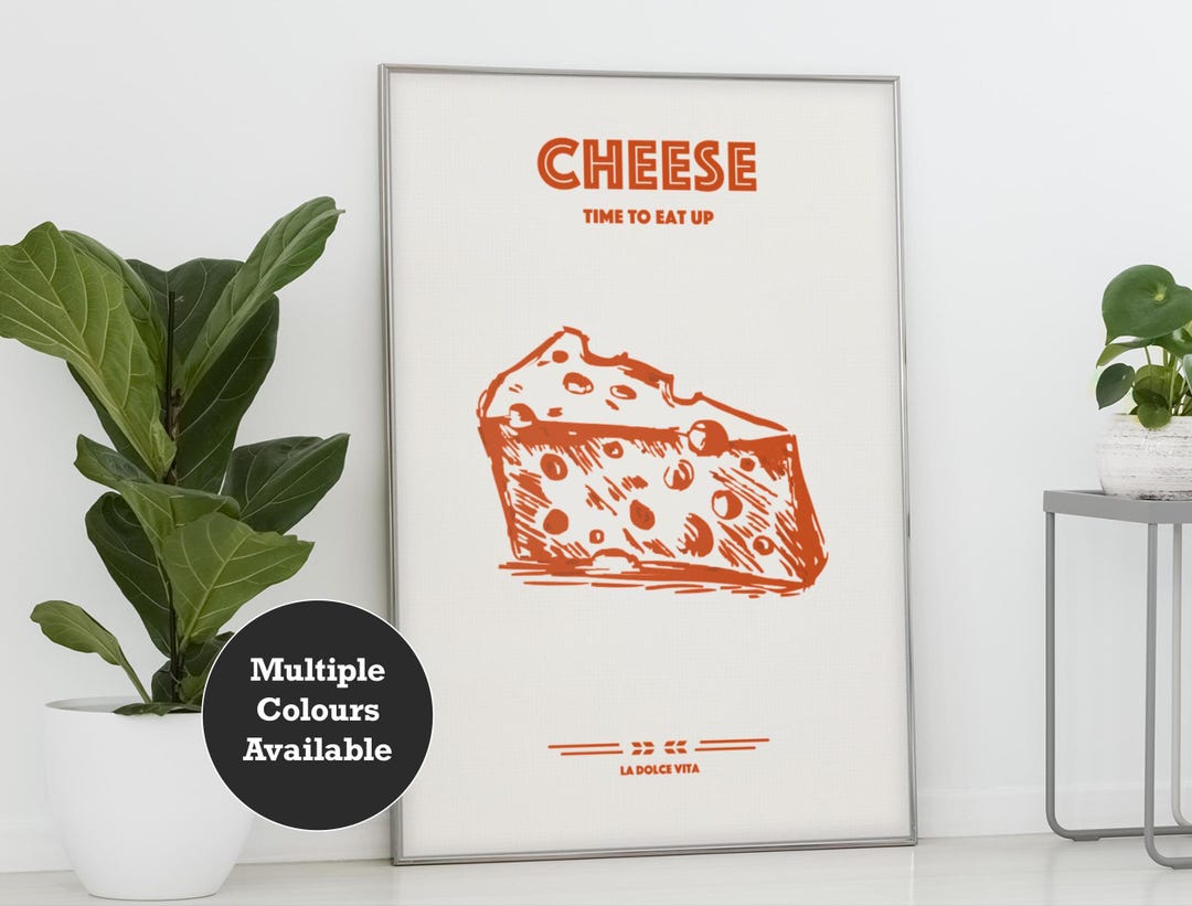 Retro Cheese Wall Art - Cheddar Illustration - Dining Room Art - Cheese ...