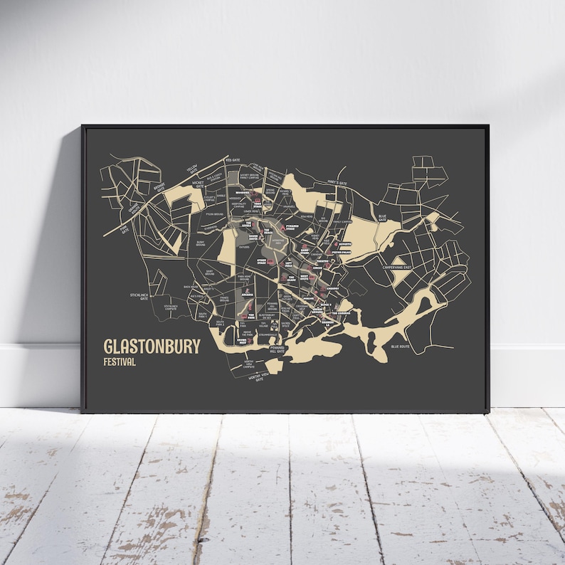 Glastonbury Festival Map, UK Music Festival Poster, Gift for Music ...