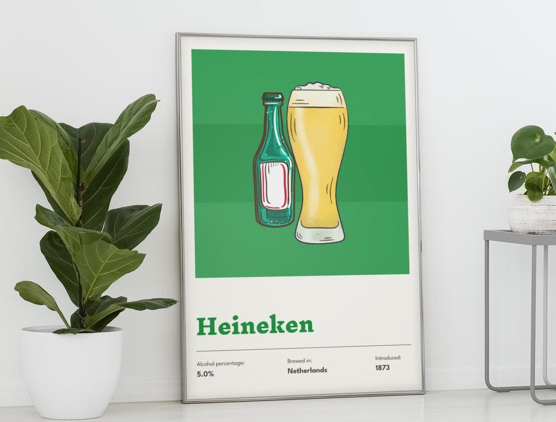 Heineken Beer Print - Retro Dutch Beer Poster, Beer Lover Gift, Green ...