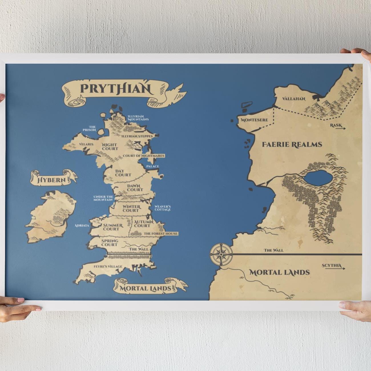Blue ACOTAR Prythian Map: A Court of Thorns and Roses Fantasy World ...