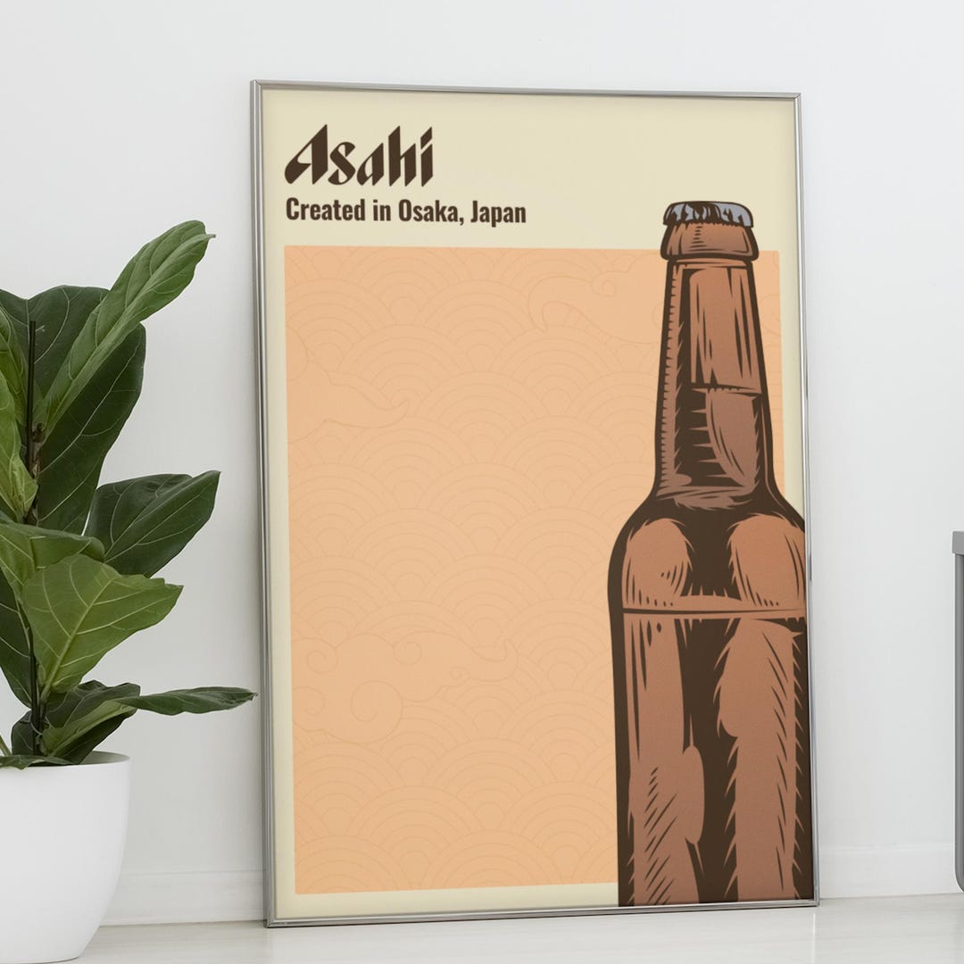 Asahi Beer Print With Patterned Japanese Background - Modern Japanese ...