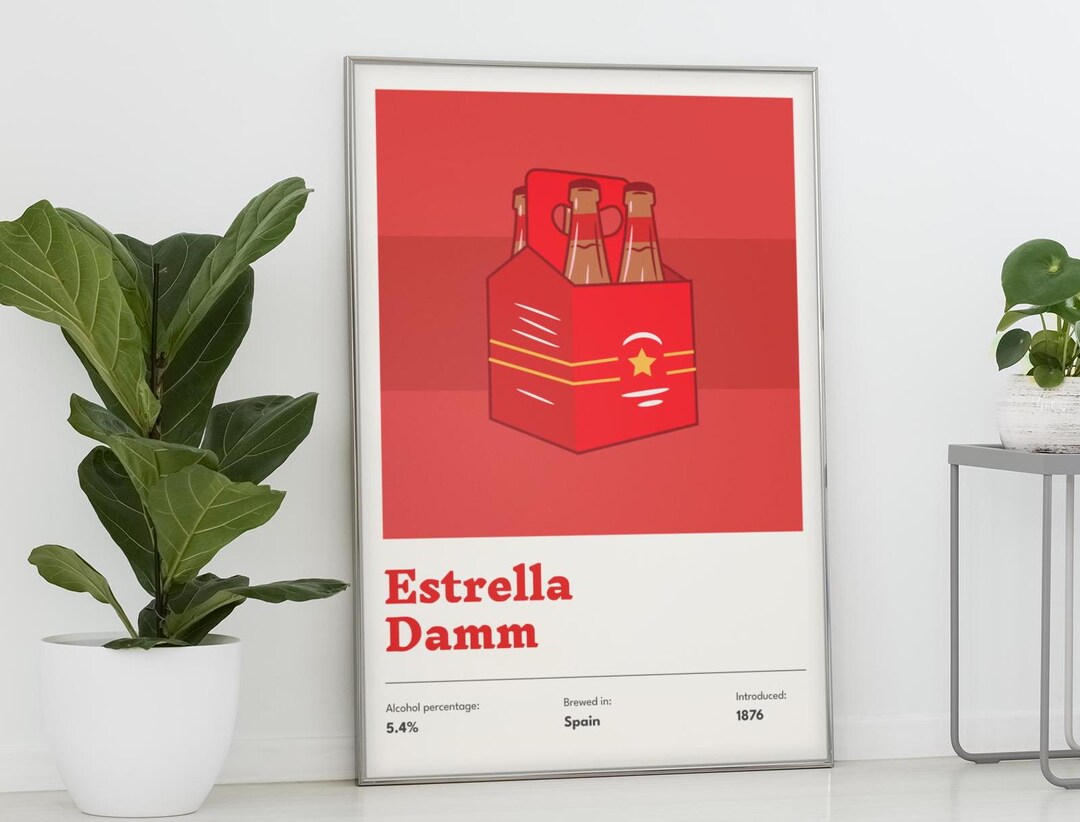 Estrella Beer Print Spanish Retro Poster Birthday Gift Husband Present ...