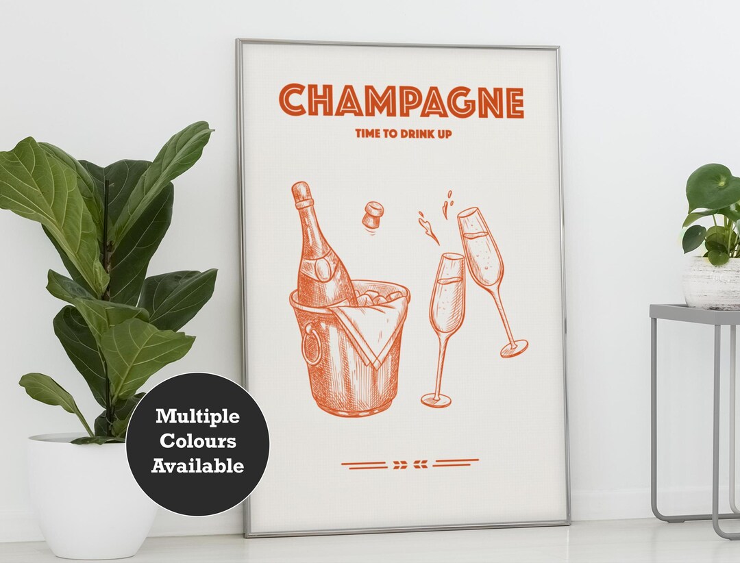 Retro Champagne Wall Art, Retro Kitchen Decor, Modern Champagne Bottle ...