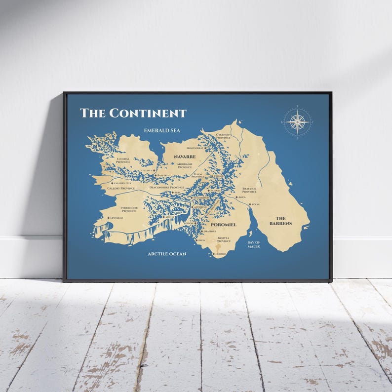 Blue Fourth Wing Map: the Continent, Empyrean Series Fantasy World ...