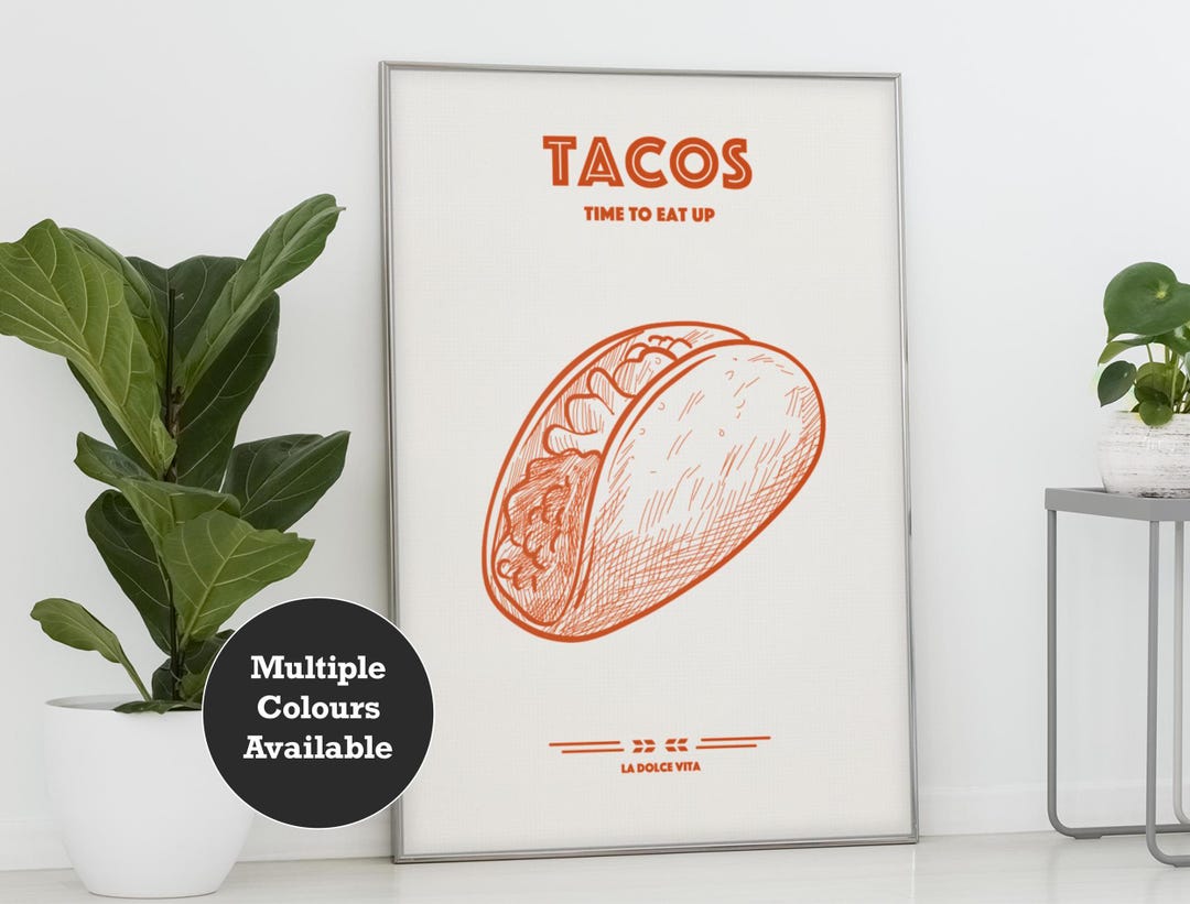 Retro Taco Wall Art - Mexican Food Poster - Dining Room Art - Gift for ...