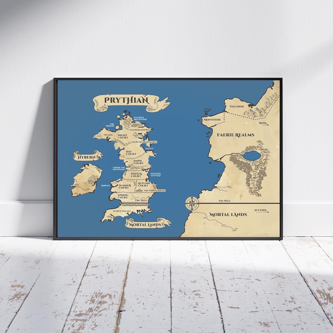 ACOTAR Map, A Court of Thorns and Roses Map, Blue Prythian World Map ...