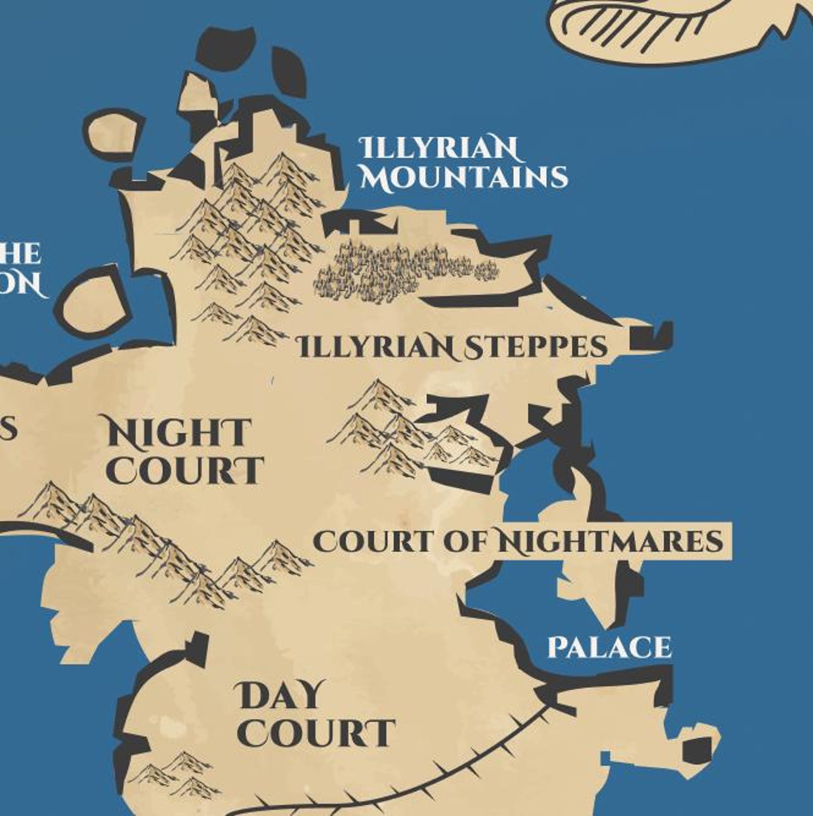 ACOTAR Map, A Court of Thorns and Roses Map, Blue Prythian World Map ...
