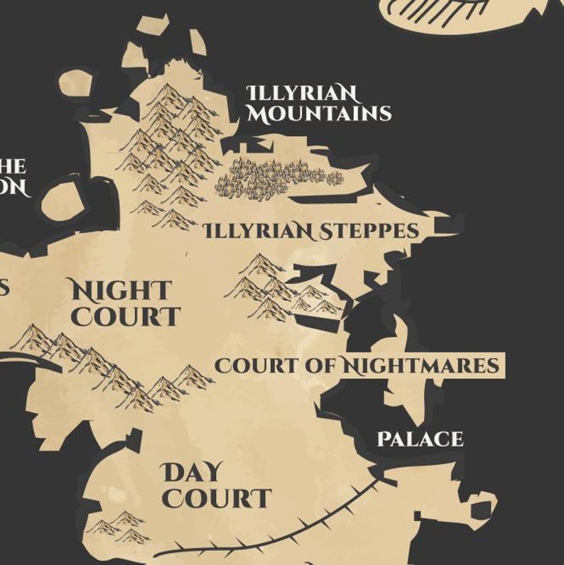 ACOTAR Map, A Court of Thorns and Roses Map, Black Prythian World Map ...