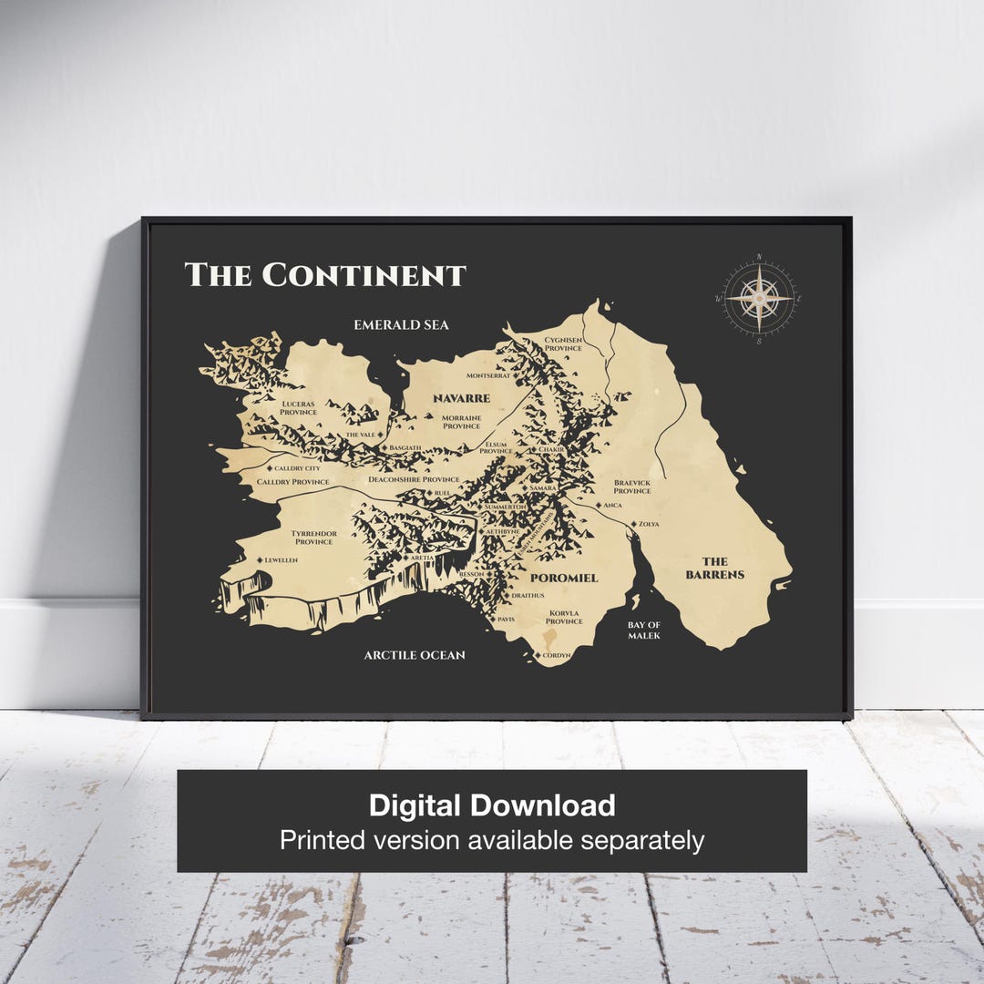 Black Fourth Wing Map: the Continent, Empyrean Series Fantasy World ...