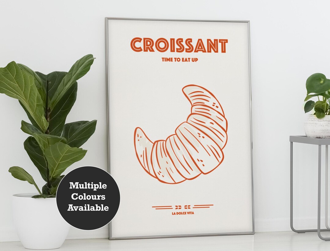 Retro Croissant Wall Art, Pastry Poster, Modern Breakfast Print, Dining ...