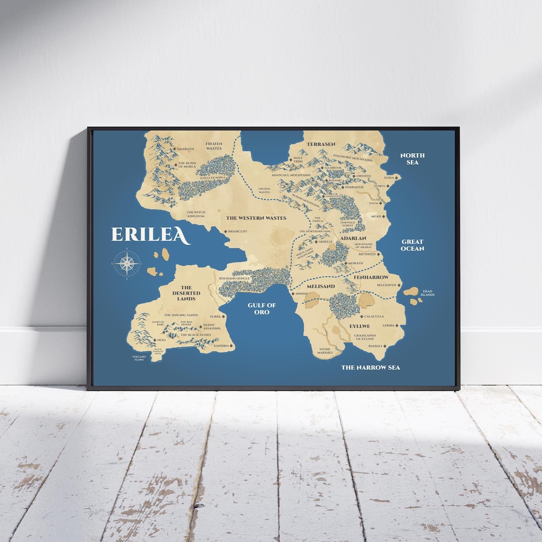 Throne of Glass Map, Blue Erilea Map, Sarah J Mass Art, Heir of Fire ...