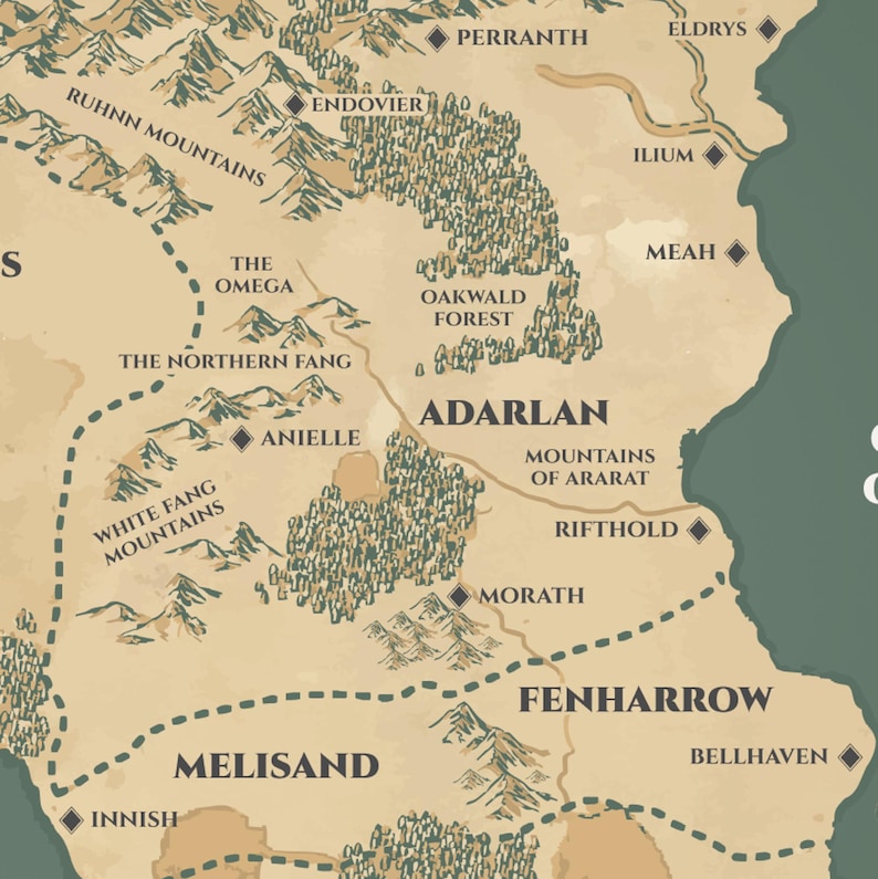 Green Throne Of Glass Map Erilea Fantasy World Poster Digital