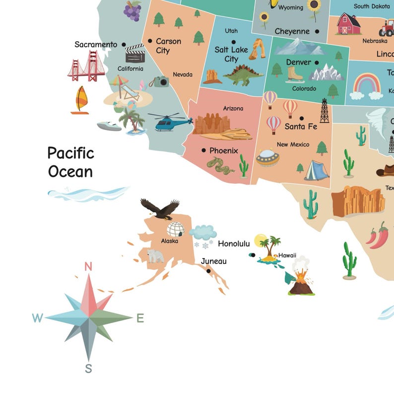 Printable United States of America Map, USA Map for Kids, Travel Map ...